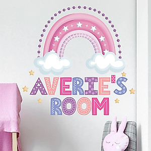 Kyle Cornhole Pink Rainbow Wall Decals - Personalized Name Girls Room Decor Bedroom for Sticker Decor- Pastel Arch Decal Nursery Art KA1656, Green,pink,rainbow