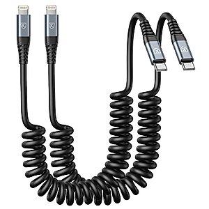 KIYODA USB Type C to Lightning Cable 3FT 2Pack, Coiled iPhone Charger Fast Charging for Car Short USBC iPhone Cord for iPhone14/13/12/11 Pro Max/iPad/CarPlay