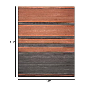 SAFAVIEH Kilim Collection Area Rug - 9' x 12', Dark Grey & Orange, Handmade Flat Weave Wool, Ideal for High Traffic Areas in Living Room, Bedroom (KLM952C)