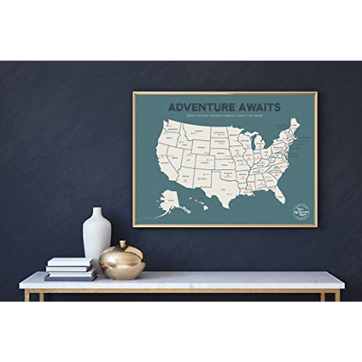 Epic Adventure Maps The United States Push Pin Map 24" x 17" - Unframed Travel Map to Mark Your Travels Around The USA - Multicolored Pushpins Included