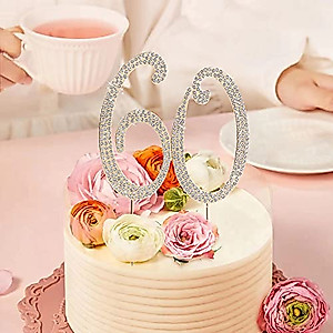60 Cake Topper Glitter Rhinestone Cake Toppers Gold Cake Decor for 60th Birthday or Anniversary Party