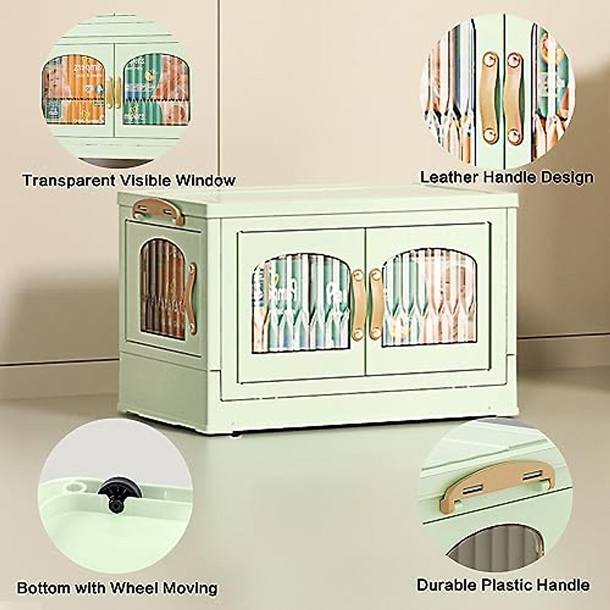 YARWAYER Storage Bins with Lids-Folding Storage Box with Doors,Plastic Storage Bins,Collapsible Storage Containers,Closet Organizers and Storage,1 Tier 15.4 Gal