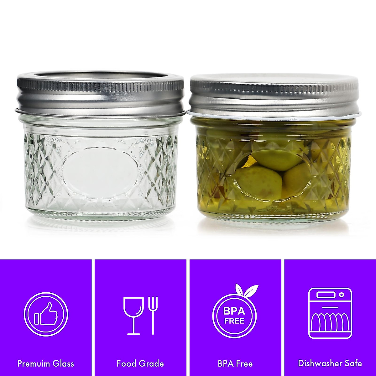 Mini Mason Jars, 8 Pack 4oz Glass Mason Jar with Regular Lids, Small Canning Jar, Ideal for Jelly, Jam, Honey, Dessert, Spice, Wedding Favor, Candles