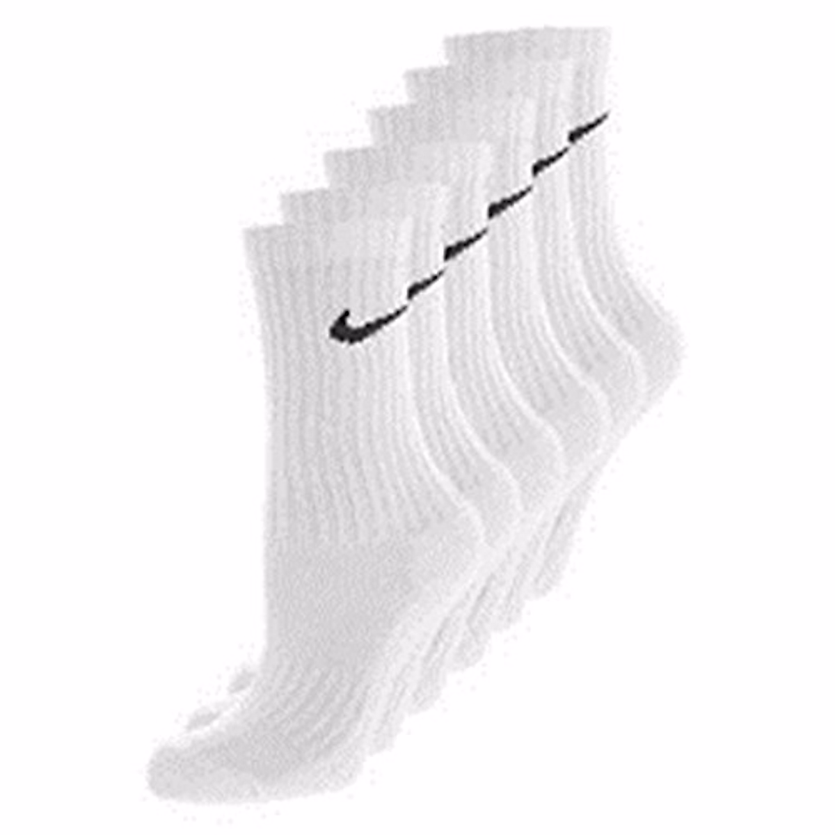 NIKE Dri-Fit Classic Cushioned Crew Socks 6 PAIR White with Black Swoosh Logo) LARGE 8-12