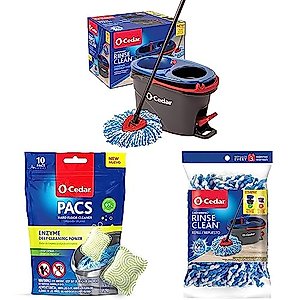 O-Cedar EasyWring RinseClean Microfiber Spin Mop & Bucket Floor Cleaning System & PACS Hard Floor Cleaner, Crisp Citrus Scent 10ct (1-Pack) & EasyWring RinseClean Spin Mop Microfiber Refill, 1-Pack