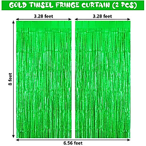 Green Tinsel Foil Fringe Curtain Backdrop, 3.3 x 8.2 ft Metallic Glitter Curtain Streamers, 2 Pack Green Photoboth for Birthday St Patrick's Day Christmas Party Decorations