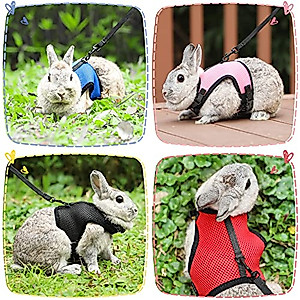 Pettom Bunny Rabbit Harness with Stretchy Leash Cute Adjustable Buckle Breathable Mesh Vest Harness and Leash Set for Kitten Small Pets Holland Lop Bunnies Walking (S(Chest:10.8-12.9 in), Pink)