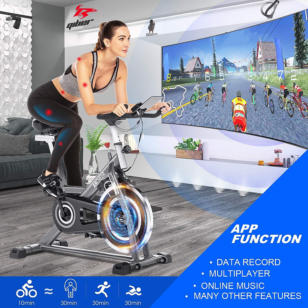 ANCHEER Indoor Cycling Bike, Stationary Exercise Bike with Heart Rate Monitor, Comfortable Seat Cushion, 49LBS Heavy Flywheel, Adjustable Seat and Handlebar, APP Control