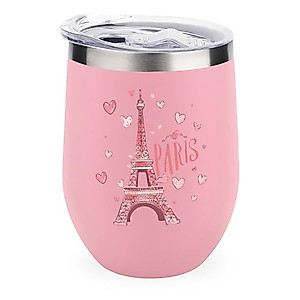 Paris France Eiffel Tower Souvenir Insulated Wine Tumbler with Lid Stainless Steel Travel Mug Coffee Cup for Cold & Hot Drinks