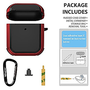 Winproo Armor Airpods 2nd & 1st Generation Case Cover with Keychain, Military Hard Shell Full-Body Shockproof Protective Case Skin for Airpods 2nd & 1st Gen [Charging LED Visible]