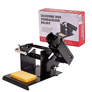 Noah Premium Soldering Iron Holder with Soldering Wire Feeder and Sponge, Soft sponge Tip Cleaner Kit, Heavy Metal Base, Black