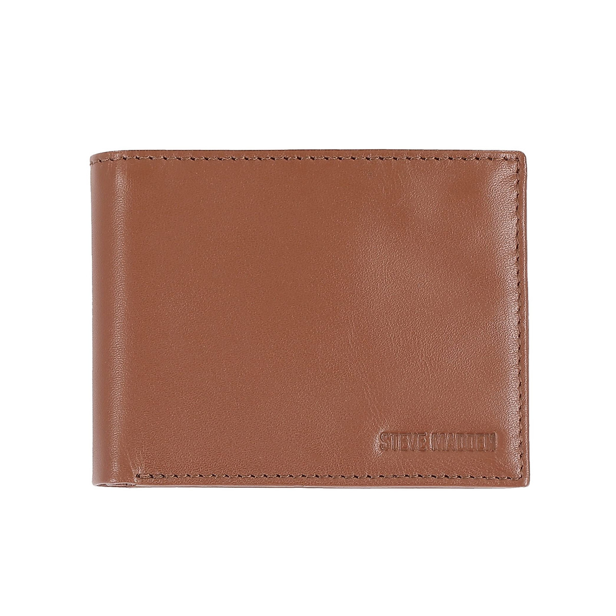 Steve Madden Men's Leather Wallet Extra Capacity Attached Flip Pockets, Cognac (Glove), One Size