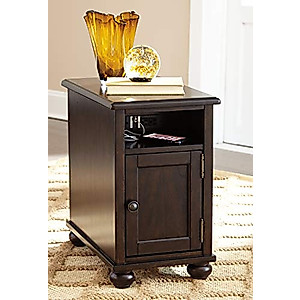 Signature Design by Ashley Barilanni Traditional Chair Side End Table with 1 Storage Cubby, 2 Fixed Shelves, 2 USB Ports & Outlets, Dark Brown