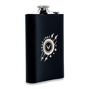 US Air Force 8 oz Flask | Stainless Steel Hip Flask for Liquor – Matte Black, Great USAF Gift Idea for Veterans