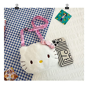 Kawaii Cat Plush Crossbody bag with Adjustable Lanyard, Kawaii Handbag with Zipper, Wallet Fluffy Purse Shoulder Bag Coin Pouch Accessories for Women Girls