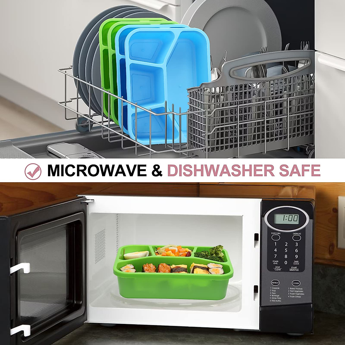 Ylebs 4 Pack Bento Lunch Box Reusable 4 Compartment Lunch Containers for Adults,BPA Free Plastic Divided Food Meal Prep Containers,Schools,Work and Travel