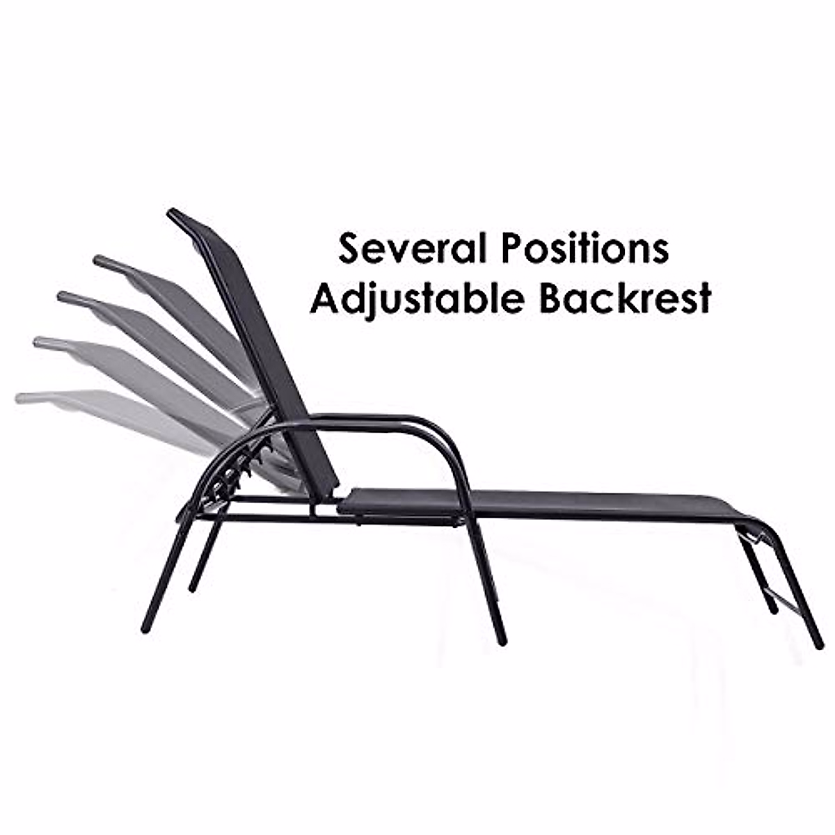 Giantex Outdoor Patio Chaise Lounge Chair, Adjustable Lounge Chairs Patio Seating Furniture, 5 Adjustable Positions, Backyard Lawn Sling Chaise for Beach Yard Pool (2)