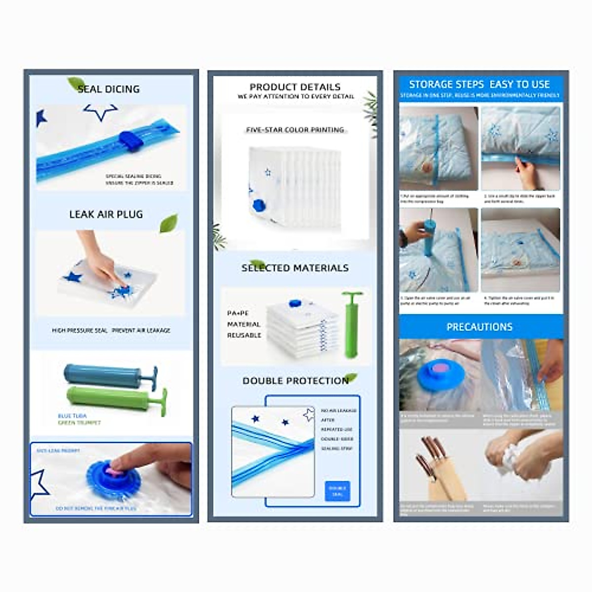 Rimsa-llc Universal Vacuum Sealed Compression Storage Bags-set of 10 (5 pcs 70x100cm ,5pcs 60x80cm) with Hand Pump Space Saver for Bedding, Pillows, Towel, Blanket and Clothes