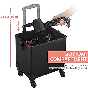 Yaheetech 4 in 1 Professional Makeup Train Case Aluminum Cosmetic Case Rolling Makeup Case Extra Large Trolley Makeup Travel Organizer, with 360° Swivel Wheels, Black