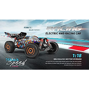 WLtoys 184016 Scale 1/18 75KM/H 2.4G RC Car Brushless 4WD Electric High Speed Off-Road Remote Control Drift Toys for Children Racing (184016 1 * 1500mAh)
