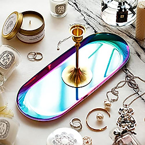 2 Pcs Metal Serving Trays, Rainbow Decorative Tray Jewelry Tray Dish Plate Tea Fruit Trays Cosmetic Organizer Storage Display Tray for Perfume Candle, Kitchen Bathroom Vanity Counter (Mix 3)