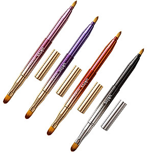 4 Pieces Gradient Retractable Lip Brush Lipstick Eyeshadow Foundation Makeup Brush, Lip Concealer Brush, Portable Dual End Travel Brush Tool with Cap for Lipstick Gloss Smear