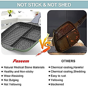 Faseem Sectional skillet grill pan, 10.6 inch 3 Section Breakfast Pan, Grill Pans for Stove Tops, Compatible with All Stovetops, PFOA Free, (Gas, Electric & Induction)