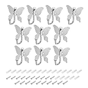 uxcell 10Pcs Wall Mounted Hook Robe Hooks Butterfly Style Single Clothes Hanger, Zinc Alloy, Silver