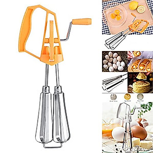 Rotary Egg Beater, Hand Crank Handheld Mixer Stainless Steel, Portable Mixer with Plastic Handle Small Hand Mixer Manual Hand Mixer for Kitchen Cooking(Orange)