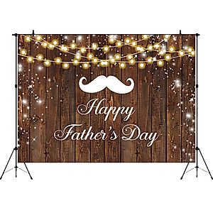 Aperturee 7x5ft Happy Father's Day Backdrop Cute Beards Glitter Goden and White Lights Rustic Wood Photography Background Thanks Daddy Backgrounds Party Decoration Prom Studio Pictures Shoot Props