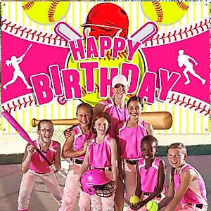 Softball Party Decorations Softball Happy Birthday Banner Party Supplies for Girls Kids Teens Large Sport Themed Birthday Backdrop for Christmas Holiday Birthday Party Favor Decor Photo Background