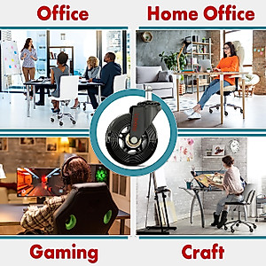 Professional Office Chair Wheels Gift Set of 5 Black - Protect All Your Floors - 3'' Heavy Duty Replacement Rubber Desk Chair Casters - Best Protection for Your Hardwood Floors