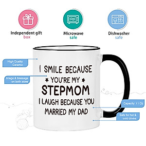 Maustic Stepmom Mothers Day Gifts, I Smile Because You are My Stepmom Funny Coffee Mug, Christmas Birthday Gifts for Stepmom from Bonus Daughter Bonus Son, Step Mom Coffee Mug 11 Oz White