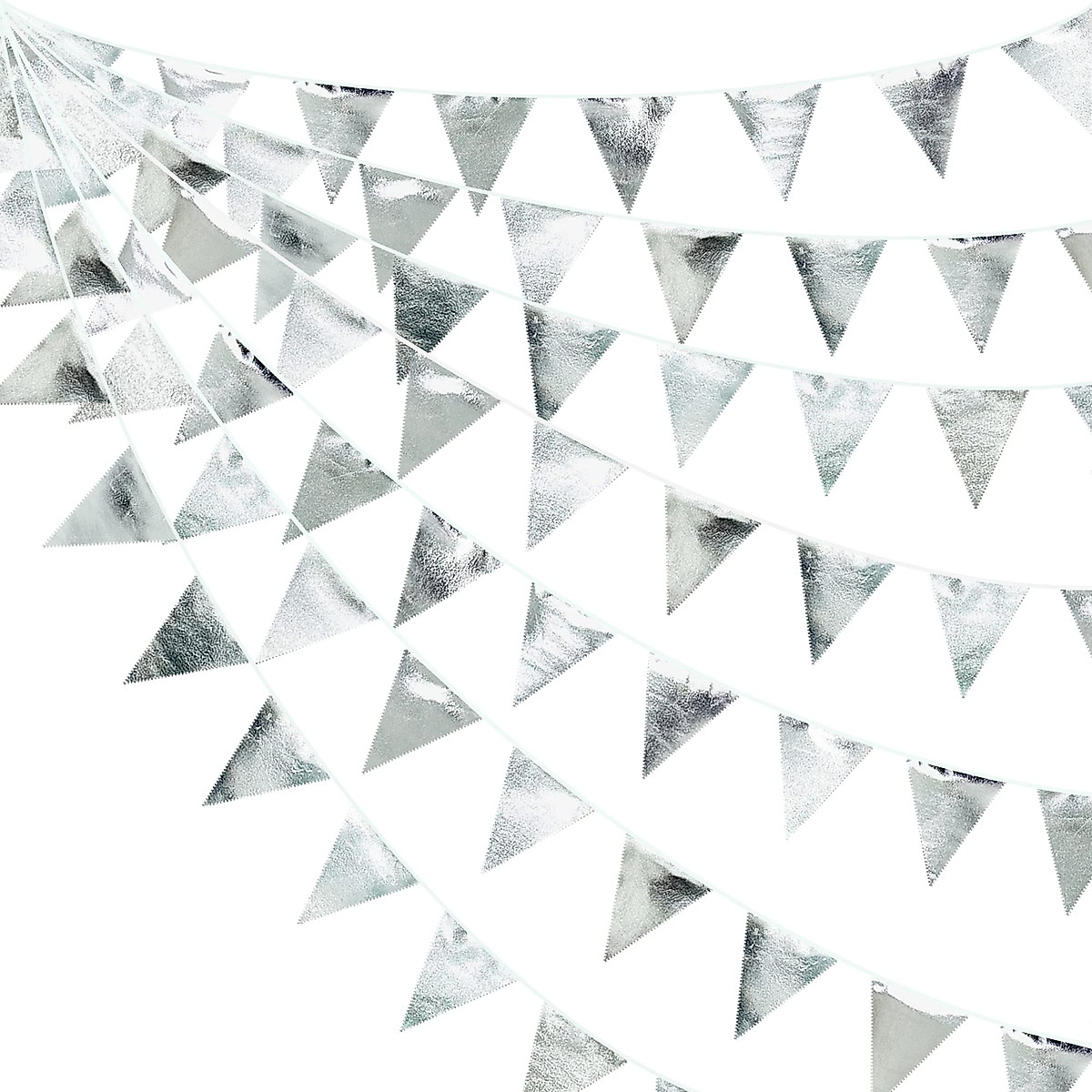 Silver Party Decorations Metallic Fabric Triangle Pennant Banner Silver Flag Bunting Garland for Graduation Birthday Wedding Bridal Shower Anniversary Engagement Bachelorette Party Decoration Supplies