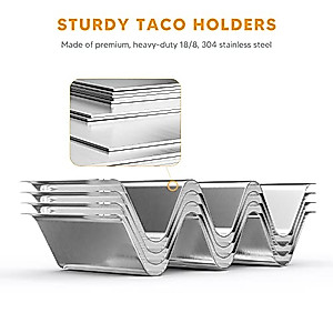 Taco Holder, Taco Stand, Taco Holders Set of 4, Stainless Steel Taco Rack with Handles, Each Metal Taco Tray Plates Holds Up to 2 or 3 Hard or Soft Taco Shells, Oven Grill and Dishwasher Safe