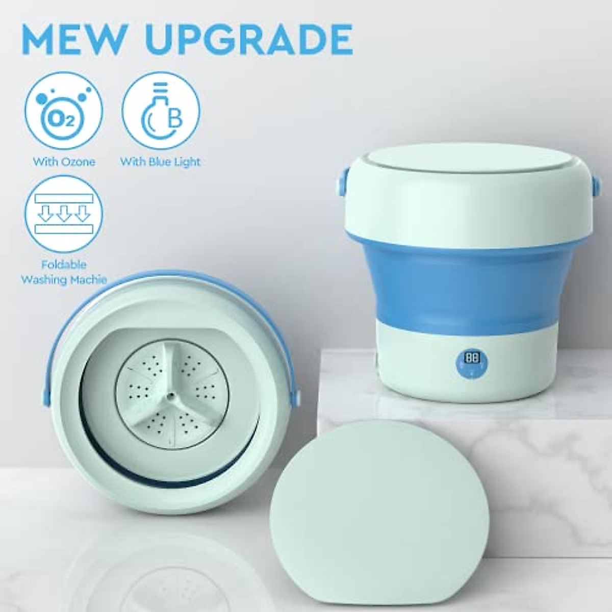 Outarsi Mini Foldable Portable Clothes Washing Machine, With Ozone and Blue Light, 4.8L, for Small Underwear, Socks, Towel or Small Items, RVs Travel Laundry, Apartment, Dorm, Camping - Blue