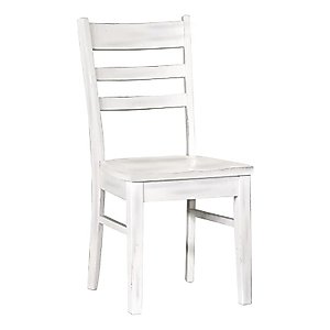 Pemberly Row 37" Wood Dining Room Ladderback Chair with Wood Legs for Kitchen, Modern Restaurant Chairs in Marble White