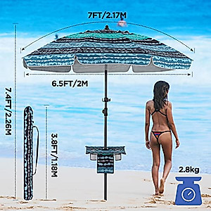BondFree Beach Umbrellas for Sand Heavy Duty Wind, Portable Sun Shade Umbrella,7FT/8.5FT Sun Umbrella Beach, UPF 50+ PU Coating Beach Umbrella with Carry Bag