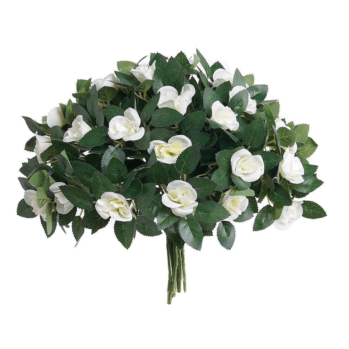 Houele - 6 Pcs 10.92" Milky White Flowers, Artificial Rose Bouquet Fake Flowers, Faux Plastic Greenery Foliage Plants for Home Garden Office Wedding Indoor Decoration