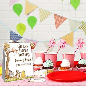 Winnie Baby Shower Games Card for Boys Girls, Includes 1 Guess How Many Gummy Bears Sign and 30 Guessing Cards, Winnie Game Cards Set, Baby Shower Birthday Party Decorations