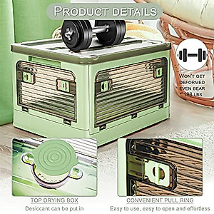 ZJTL 56 Quart Collapsible Storage Bins,Transparent Storage Bins with Wheels,Stackable Storage Bins with Lids,Plastic Storage Container with 5 Doors for Clothes, Toy, Books and Grocery (56Qt, Green)
