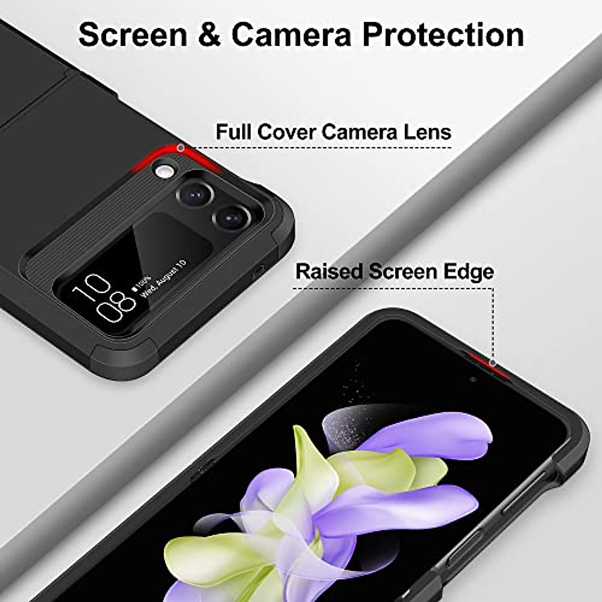 SAMONPOW for Samsung Galaxy Z Flip 4 Case, Z Flip 4 Case with Upgraded Hinge Protection Dual Layer Hard PC Soft TPU Bumper Full Body Shockproof Flip 4 Phone Case for Galaxy Z Flip 4 5G Case - Black