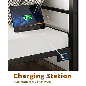 CollaredEagle Full Size Bed Frame with Headboard and Footboard,Heavy Duty Steel Slats Support Metal Bed Frame with Charging Station,No Box Spring Needed/Easy Assembly, Black