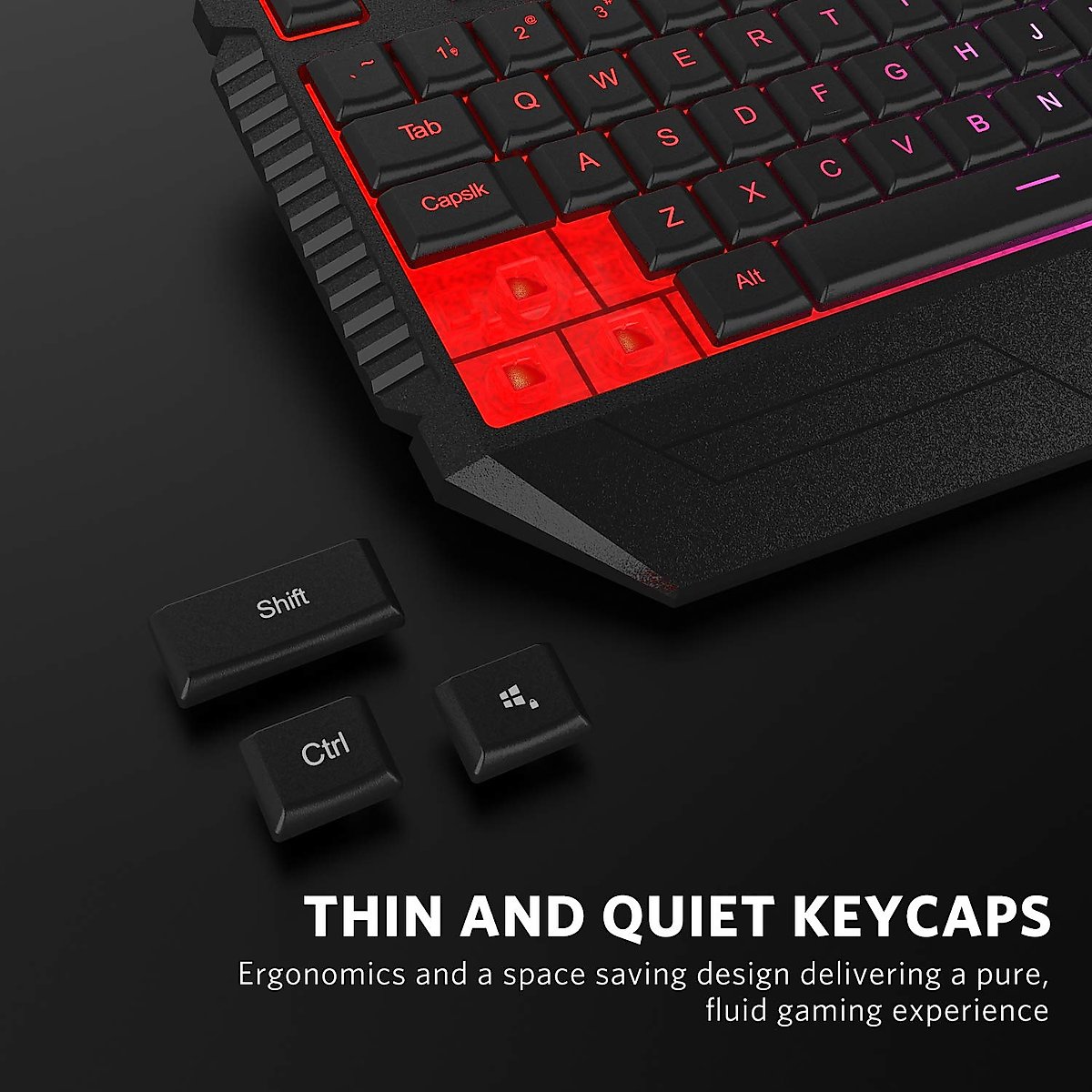 Fiodio Rainbow Wired Gaming Computer Keyboard and Mouse Combo, Ergonomic Keyboards with Wrist Rest, 104 Multimedia Keys, 1600 DPI Gamer Mouse for Windows PC and Desktop