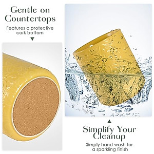 MEIGUI Kitchen Utensil Holder for Kitchen Décor, 7.2″ Extra Large Ceramic Utensil Crock for Countertop, Cooking Tool Utensil Caddy with Table-Protection Cork Mat, Farmhouse Utensil Organizer, Yellow