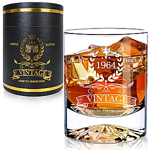 LUXULISH 60th Birthday Gifts for Men, 12Oz Vintage 1964 Whiskey Glass with Unique Base, 60th Birthday Decorations for Men, 60 Year Old Cool Bday Gift Ideas for Him, Dad, Husband, Friends