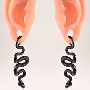 Atomhole 2 PCS Ears Gauges Fashion Snake Hanger Ear Weights for Stretched Ear Plugs Body Piercing Tunnels 316 Stainless Steel Hypoallergenic Body Jewelry (6mm(2G), Black)