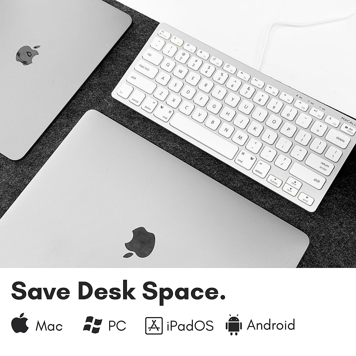 Macally Small USB C Keyboard - Plug & Play Compatible Wired Apple Keyboard for Mac Mini, MacBook Pro/Air, iMac, iPad, Windows, Chromebook with USBC Port - Compact & Mini USB Type C Keyboard - Silver