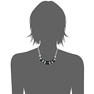 Nine West womens Silver-Tone and Black Agate 16" Frontal Necklace, 16" + 2" Extender