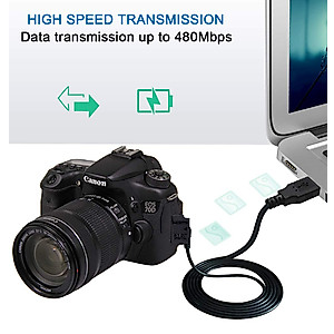 USB Cable for Canon Camera Charger,Mini USB Cable Data Transfer Cord for Canon PowerShot Rebel EOS DSLR ELPH Camcorders. Interface Replacement Charging Cord for Canon Digital Camera PC to Computer 6FT